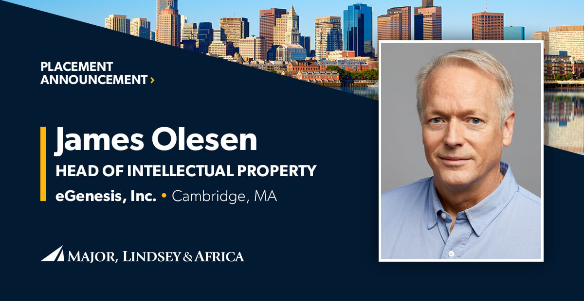 MLA Places James Olesen as Head of Intellectual Property at eGenesis, Inc.