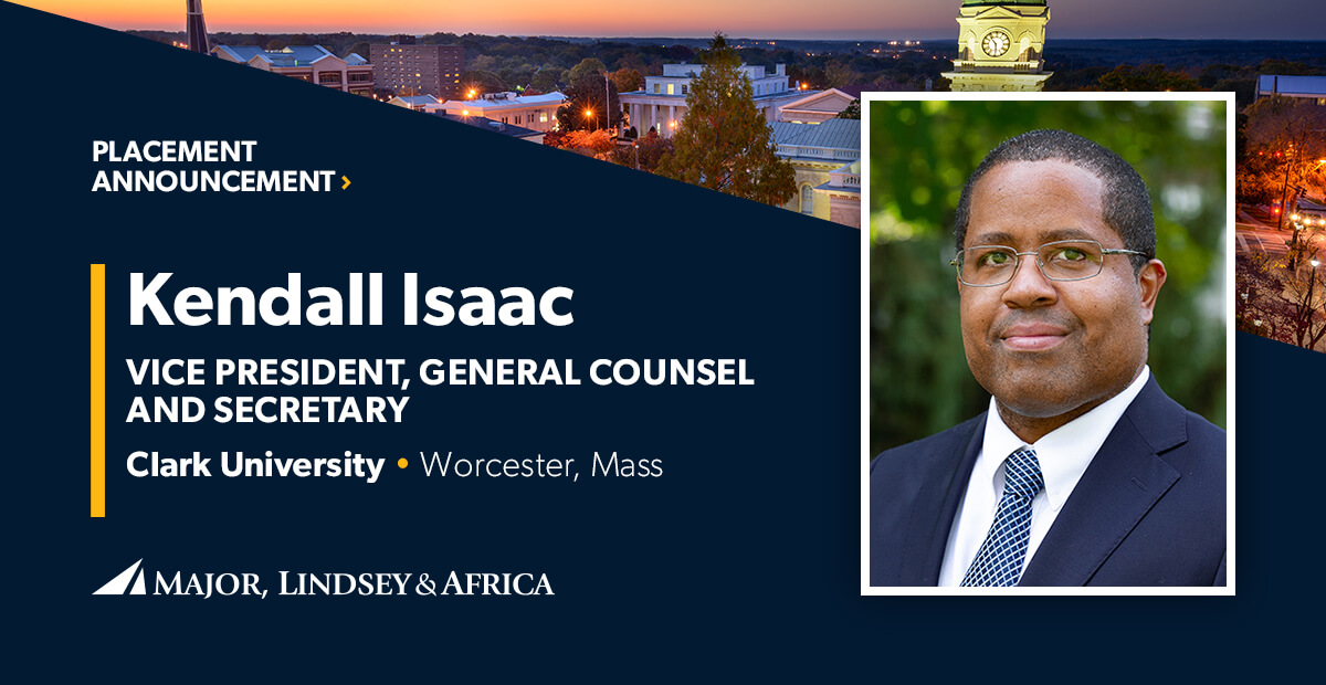 MLA Places Kendall Isaac as Clark University’s First General Counsel