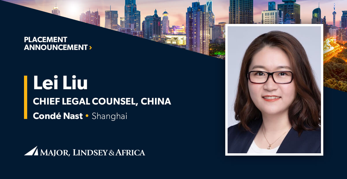 MLA Places Lei Liu as Chief Legal Counsel, China at Condé Nast