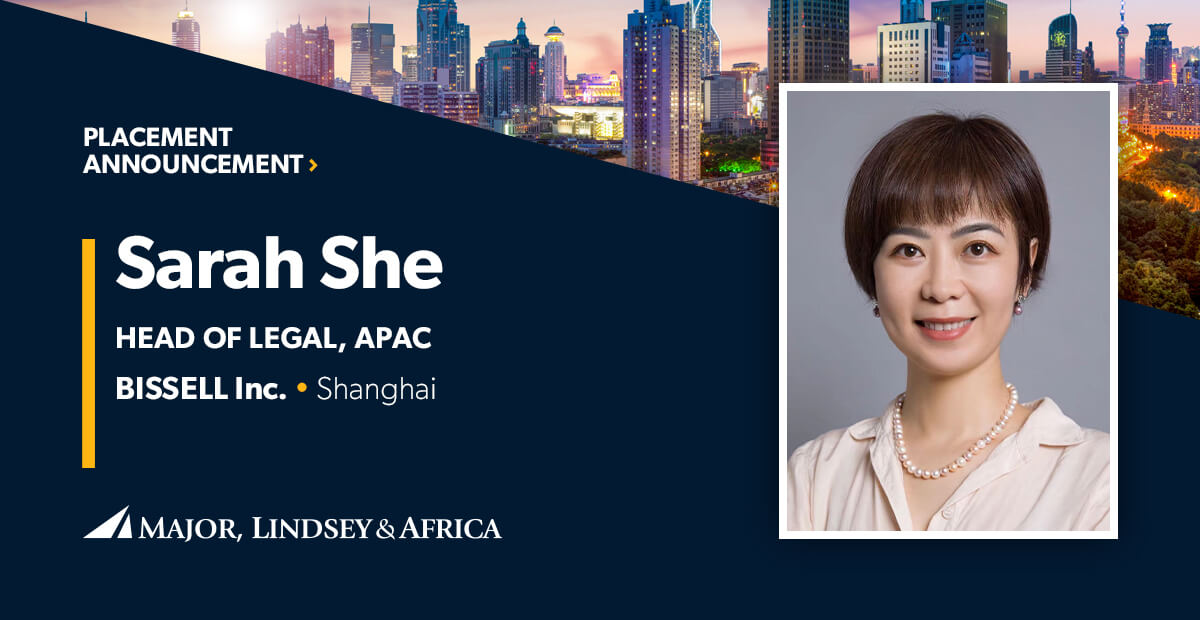 Places Sarah She as Head of Legal, APAC for BISSELL Inc.