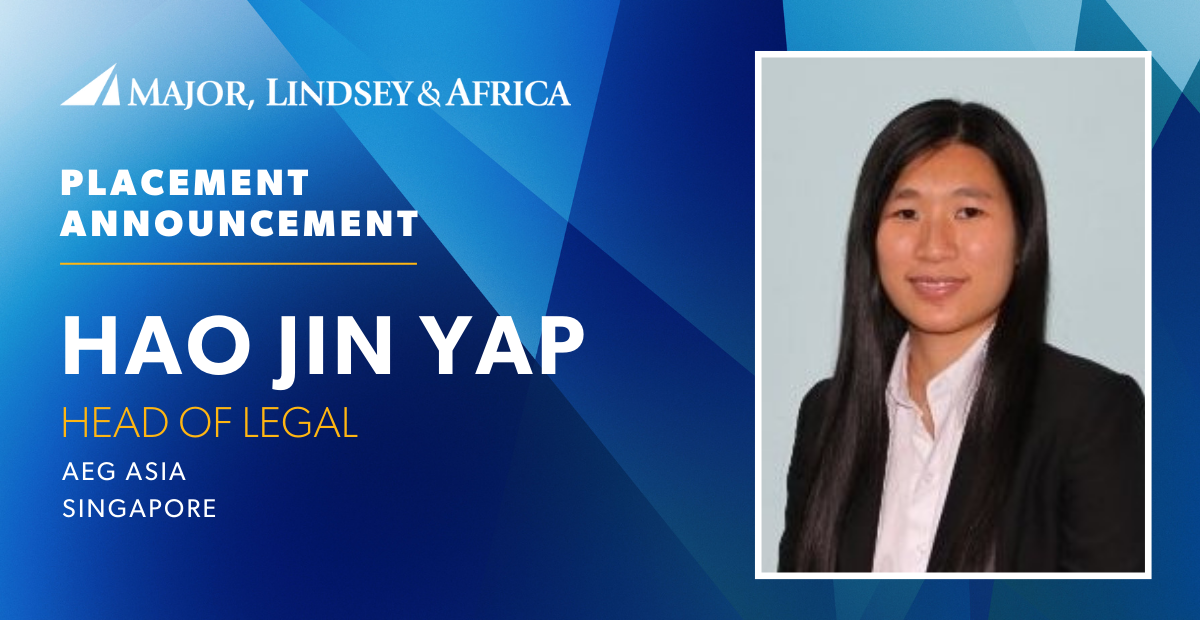 MLA Places Hao Jin Yap as Head of Legal for AEG Asia